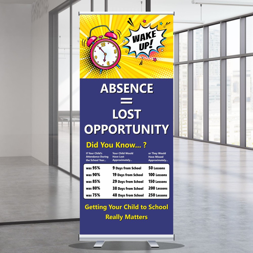 School Attendance Roller Banner - Layout 4 -Blue