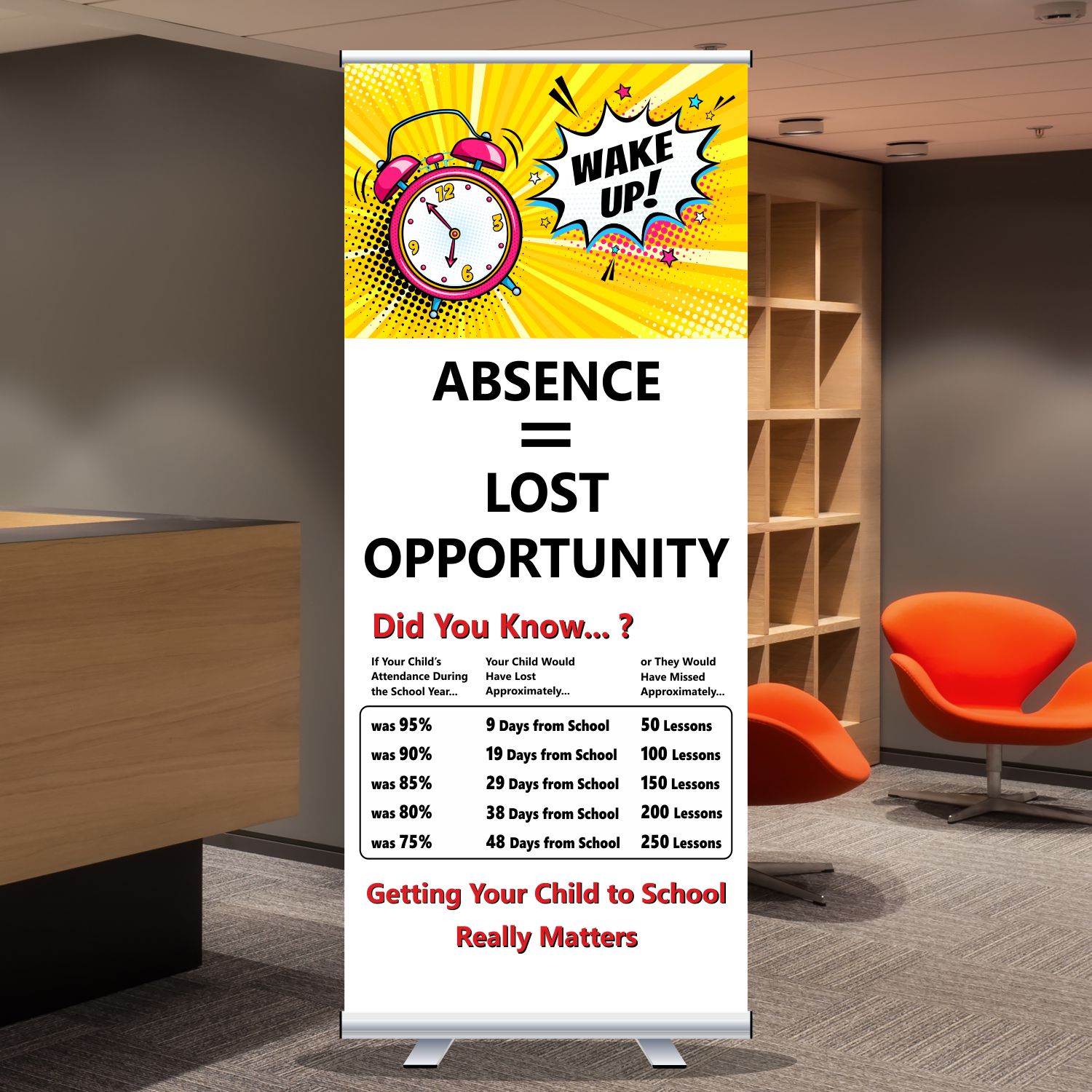 School Attendance Roller Banner - Layout 5 - White