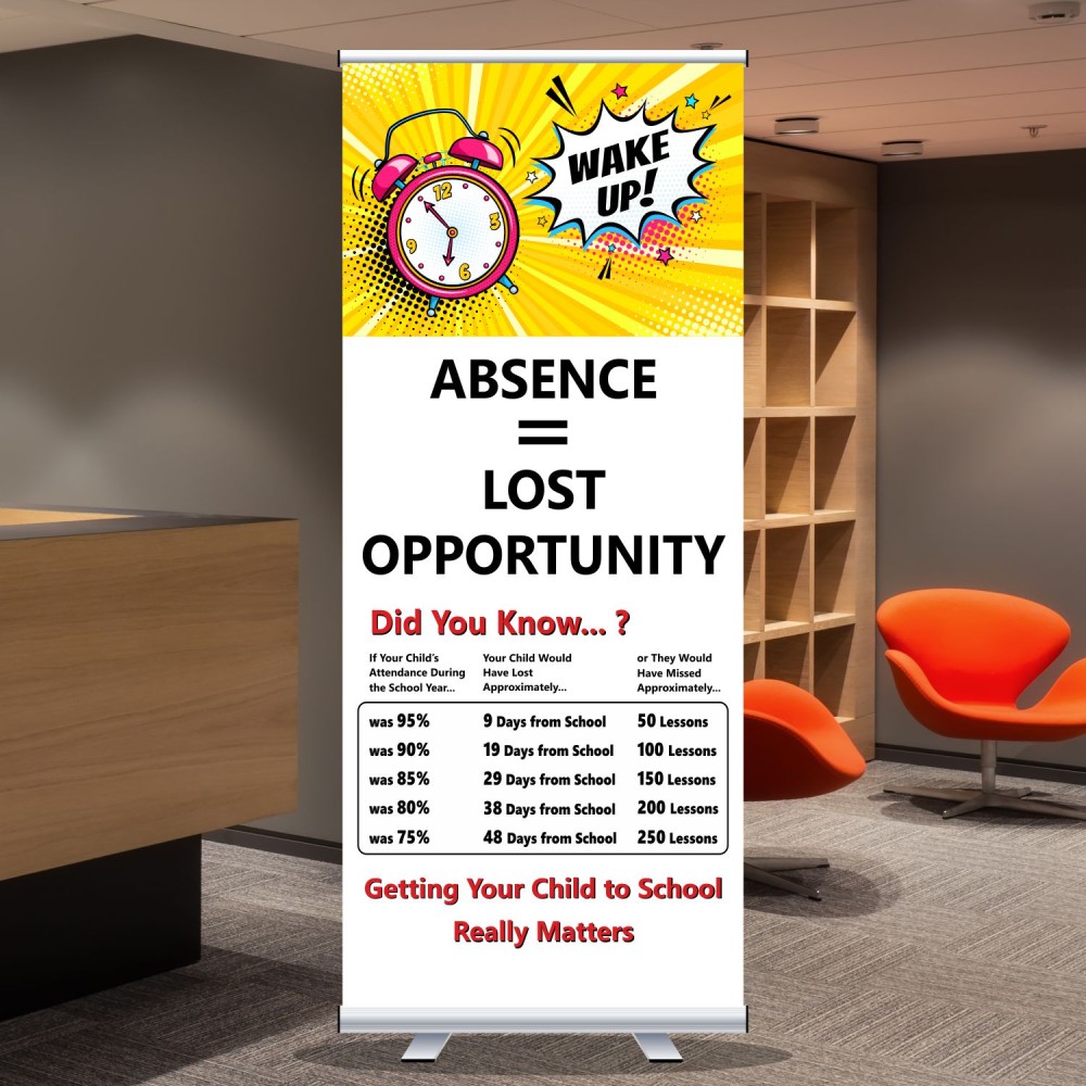 School Attendance Roller Banner - Layout 5 - White