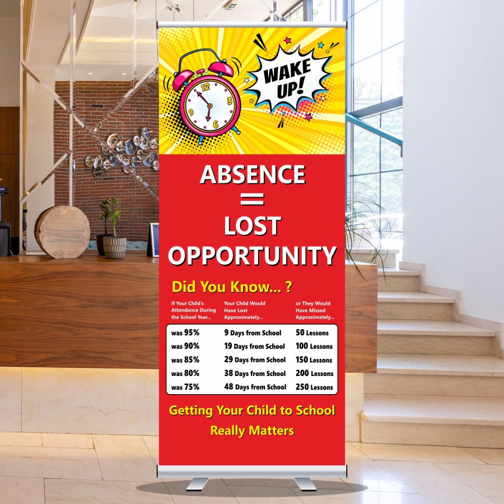 School Attendance Roller Banner - Layout 4 -Red